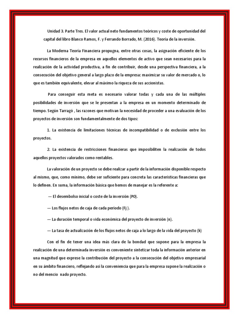 26-El Valor Actual Neto Fundamentos Teóricos y Coste de Oportunidad ... 26-El Valor Actual Neto Fundamentos Teóricos y Coste de Oportunidad ...