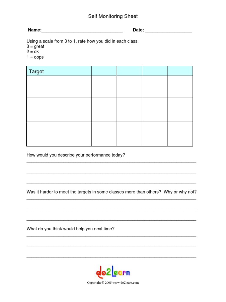 Self Monitoring Sheet Form | PDF | Career & Growth