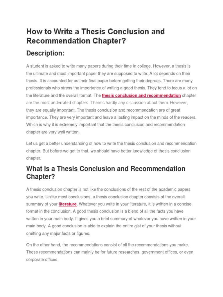 How To Write A Thesis Conclusion and Recommendation Chapter | Download Free PDF | Educational ...