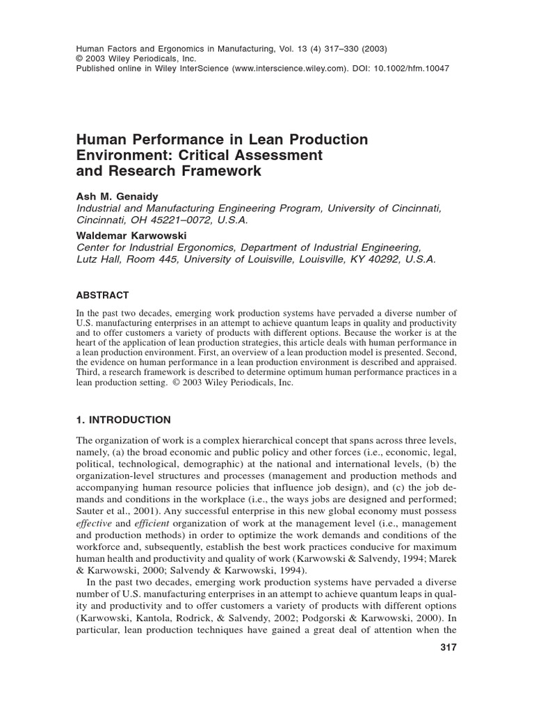 Human Performance in Lean Production | PDF | Lean Manufacturing | Workload