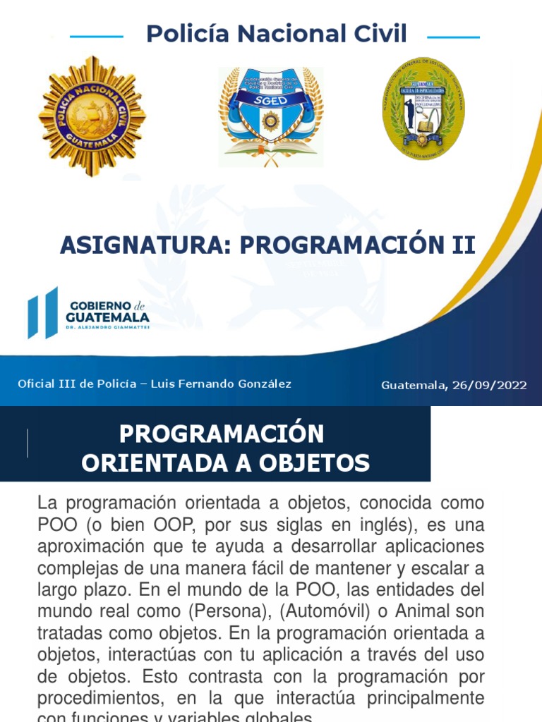 Presentación 1. POO 26-09-2022 | PDF | Objeto (informática) | Programación orientada a objetos