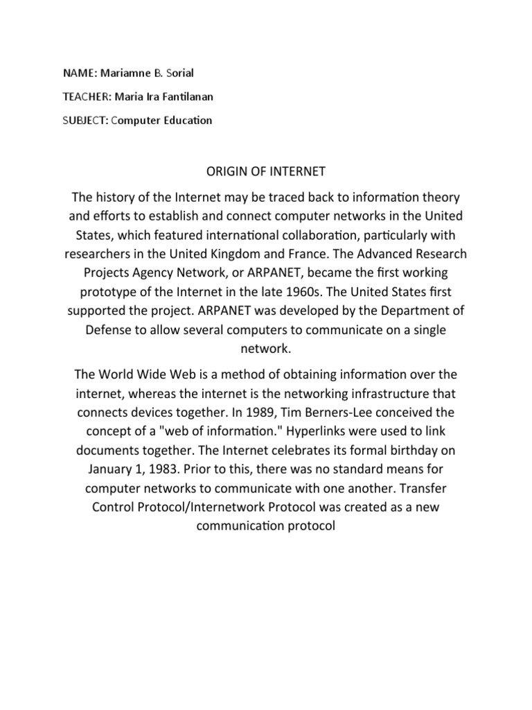 Origin of Internet | PDF | Technology & Engineering