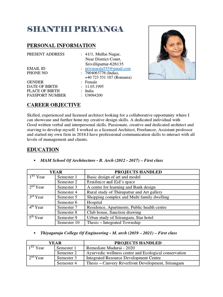 Shanthi Priyanga: Personal Information | PDF