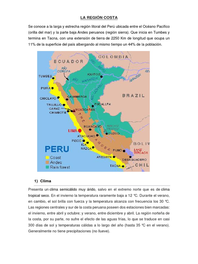 Características de la Región Costa del Perú | PDF | Viajes y turismo