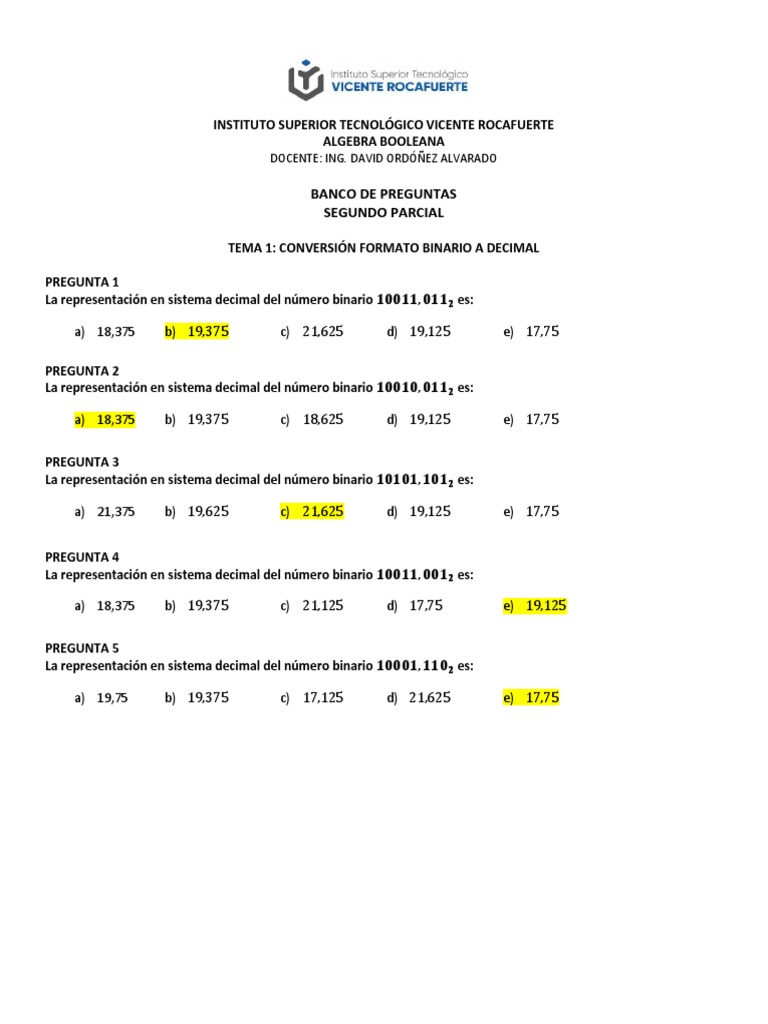 Banco de Preguntas - Algebra Booleana Examen Final 2022-I | PDF | Álgebra de Boole | Enseñanza ...