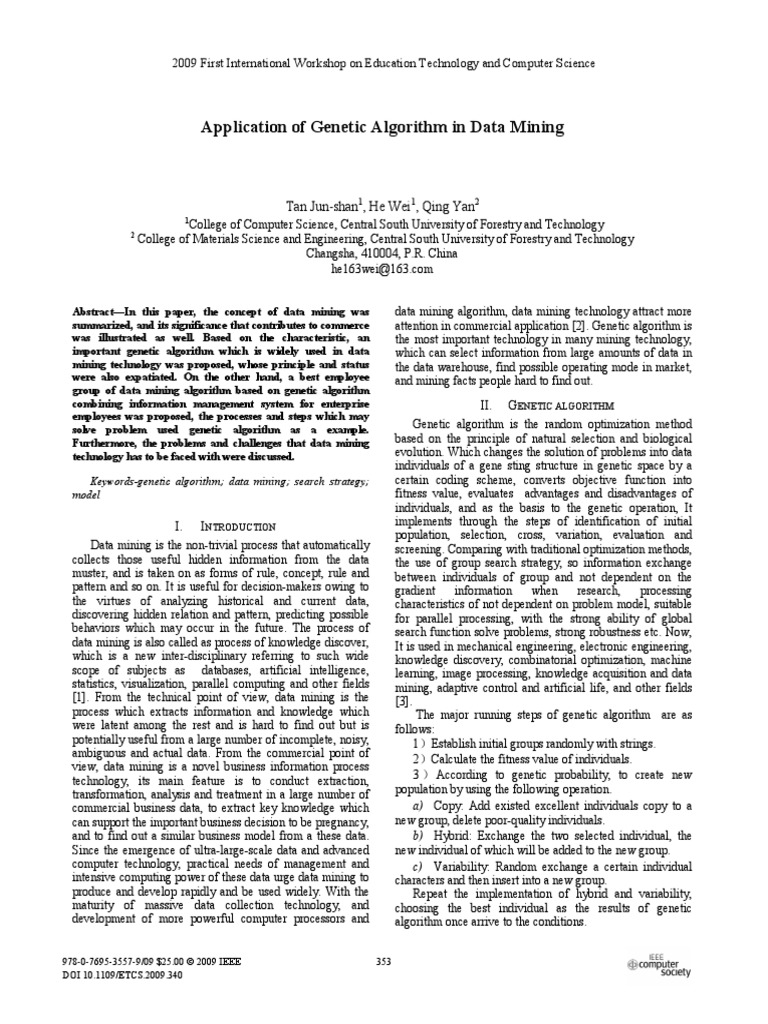 Jun-Shan (2009) - Application of Genetic Algorithm in Data Mining | PDF | Genetic Algorithm ...