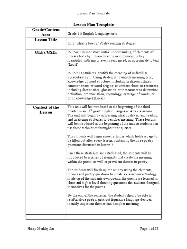 The Eagle Lesson Plan | PDF | Reading Comprehension | Lesson Plan