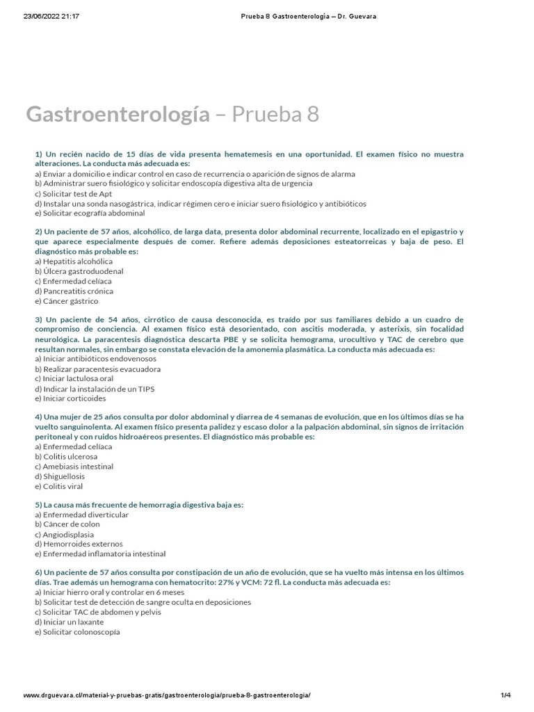 Prueba 8 Gastroenterología - Dr. Guevara | PDF | Hepatitis | Cáncer