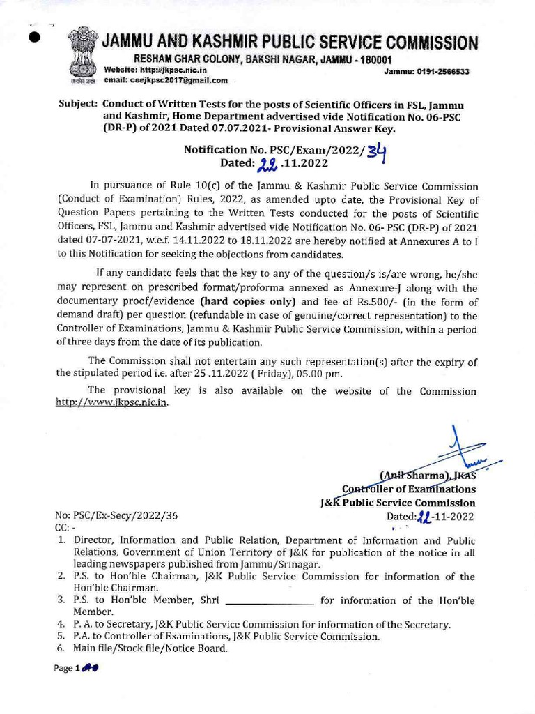 Conduct of Written Tests For The Posts of Scientific Officers in FSL J ...