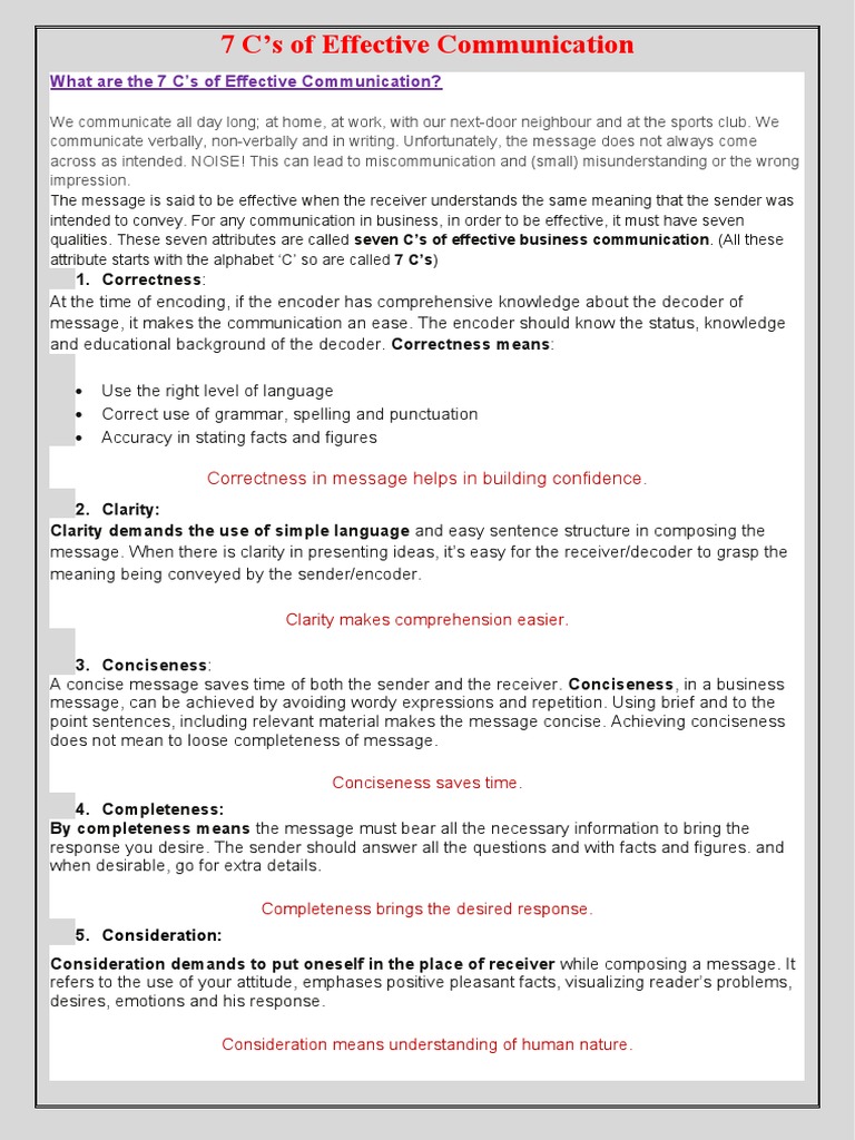 7 C's of Effective Communication | PDF | Communication | Human ...