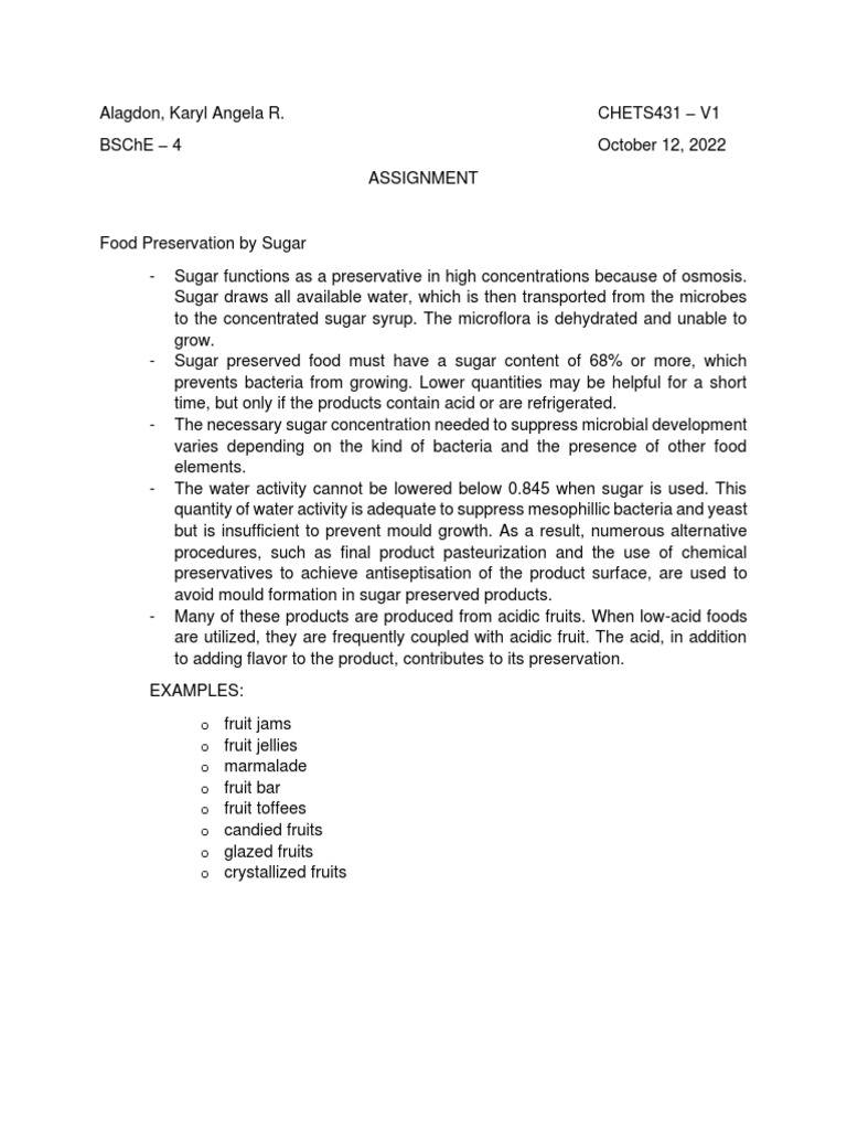 Assignment - Food Preservation by Sugar and Salt | PDF | Cooking, Food ...