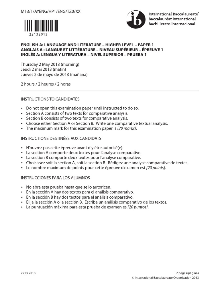 English A Language and Literature Paper 1 HL | PDF | United Kingdom ...