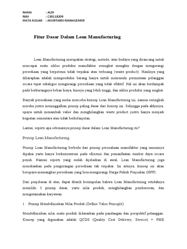 Prinsip Dasar Lean Manufacturing | PDF