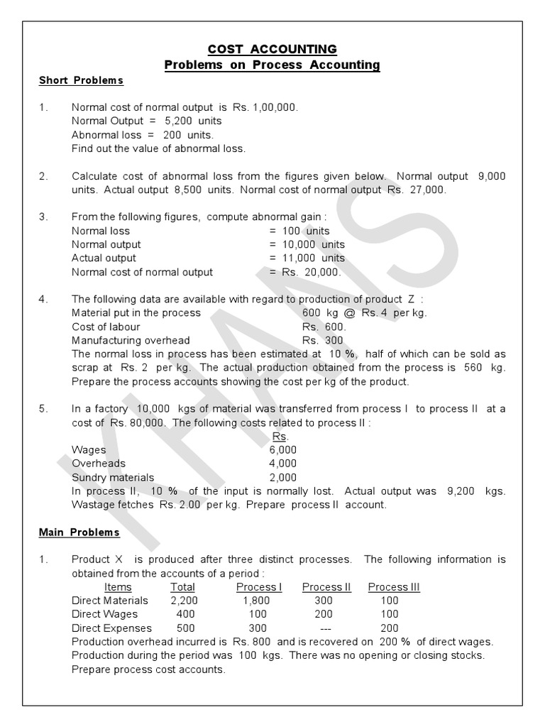 Problems On Process Costing | PDF