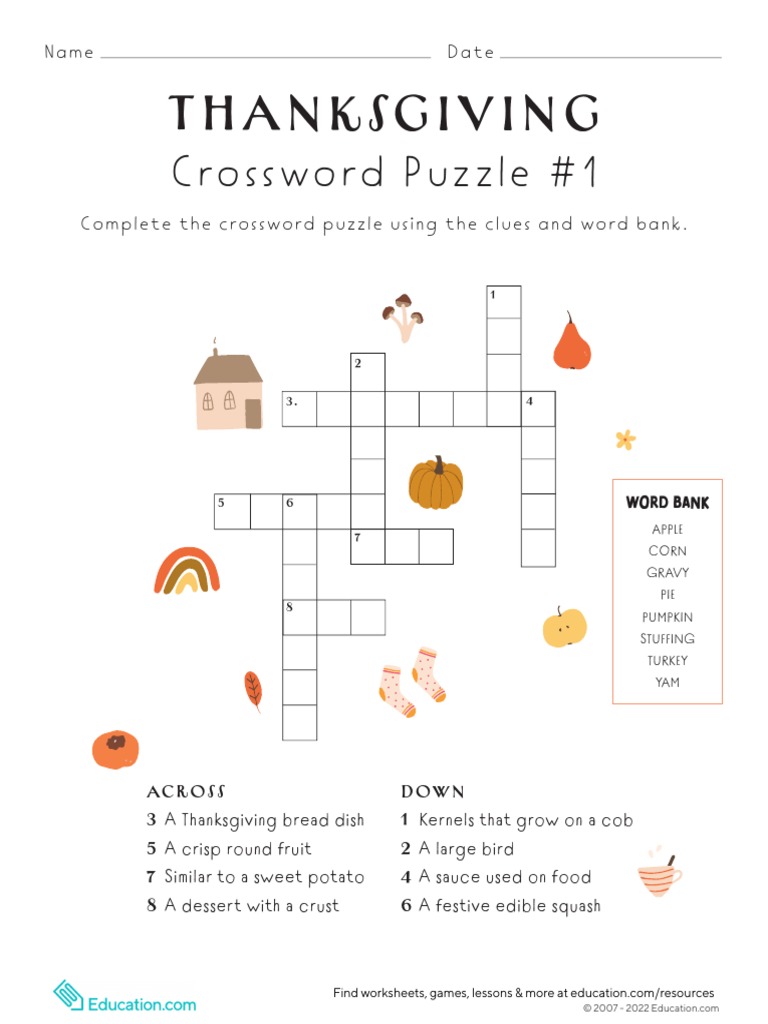 Thanksgiving Crossword Puzzle 1 | PDF