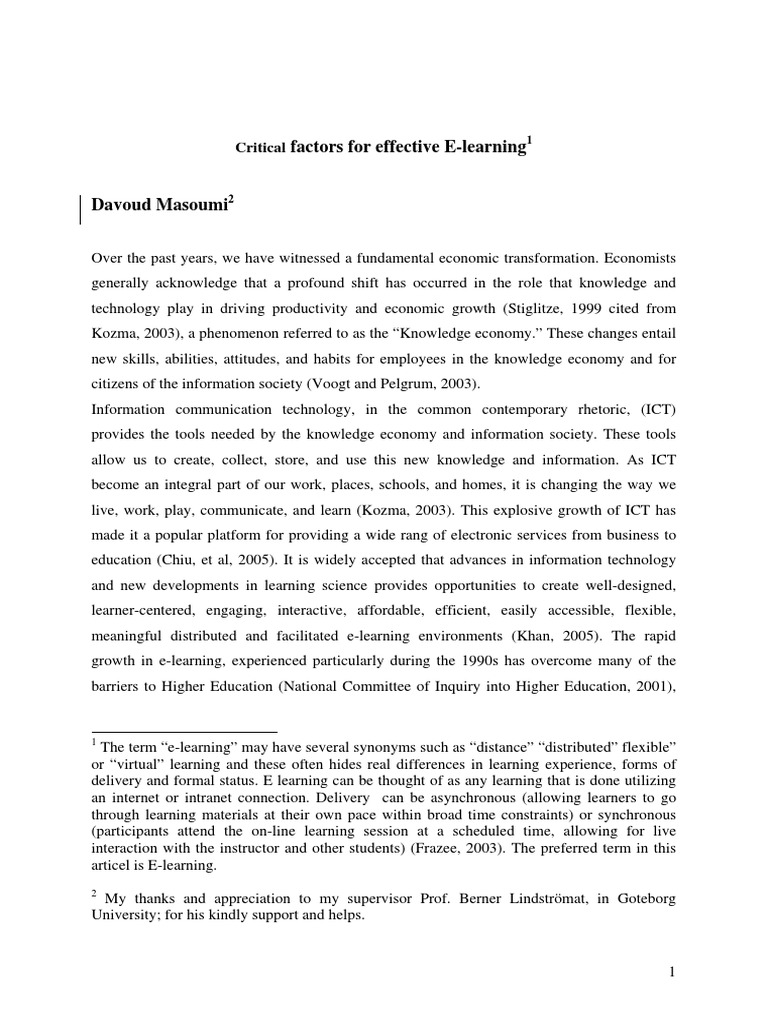 Factors - Critical Success Factors For Effective E-Learning | PDF
