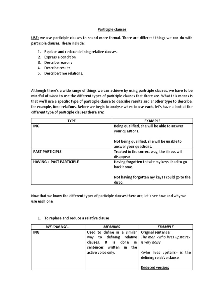 Participle Clauses B2 | PDF