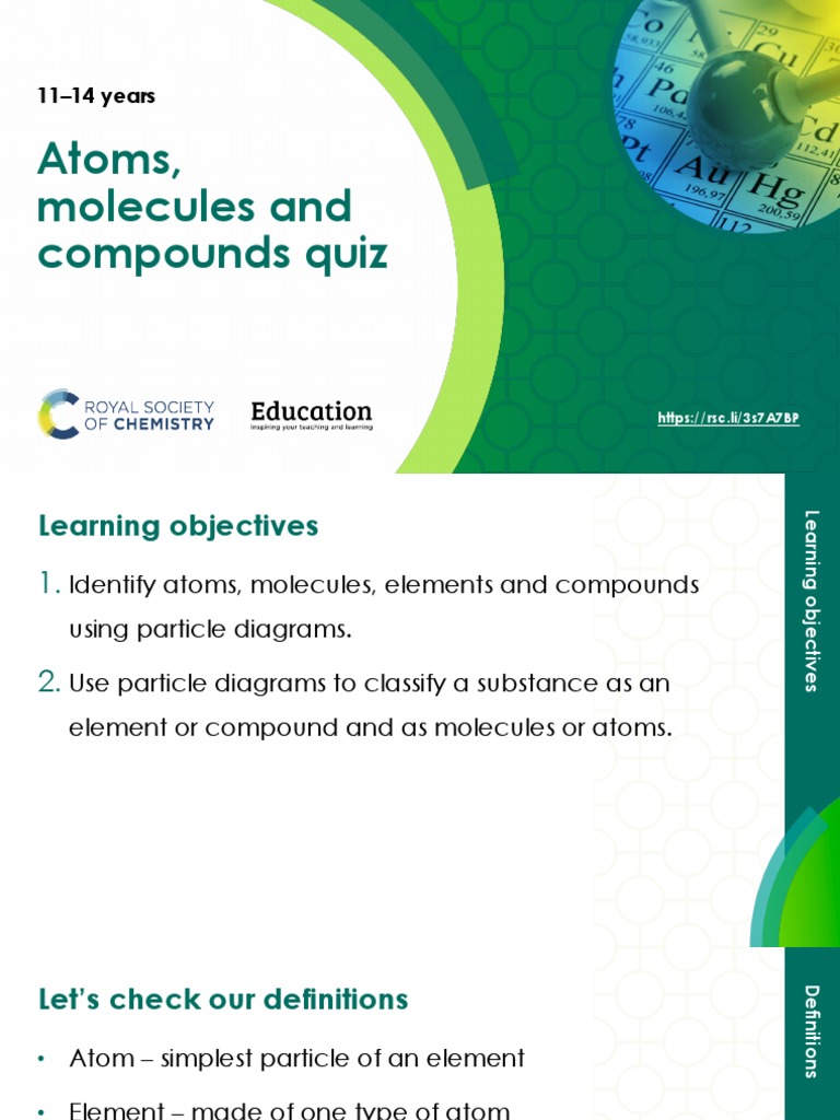 Atoms, Molecules, Compounds Quiz | PDF | Molecules | Chemical Compounds