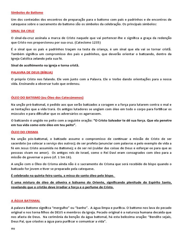 Os Símbolos do Batismo: Significados e Promessas | PDF | Batismo | Fé