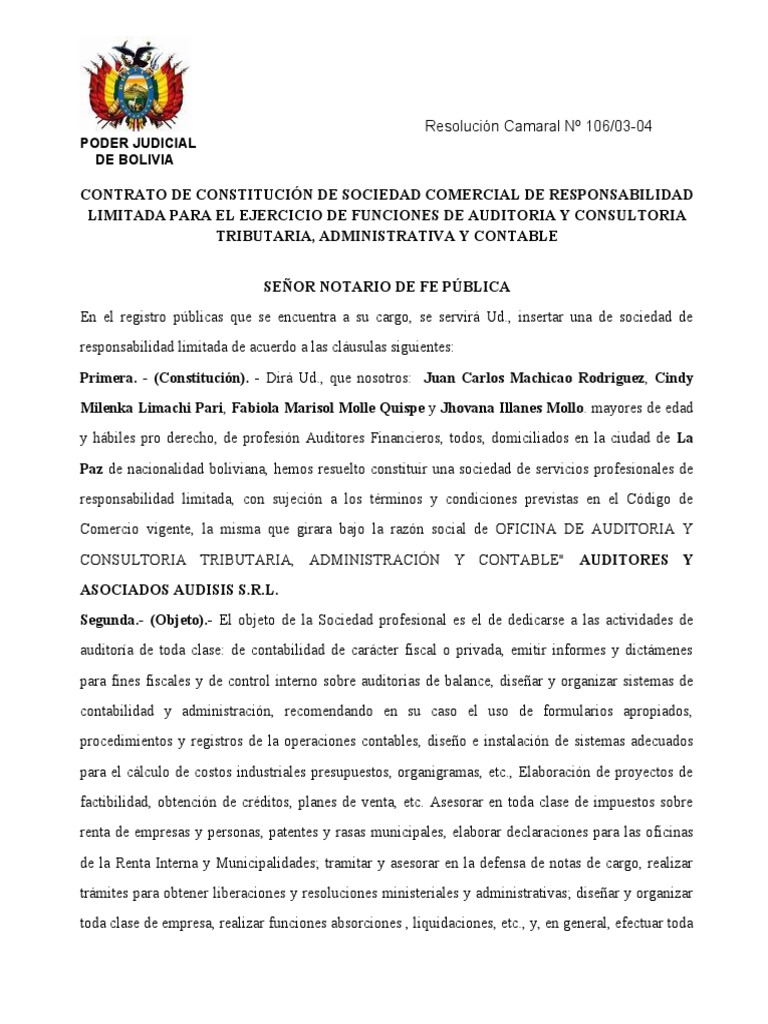 Minuta de Constitucion de Sociedad | PDF | Auditoría | Contabilidad