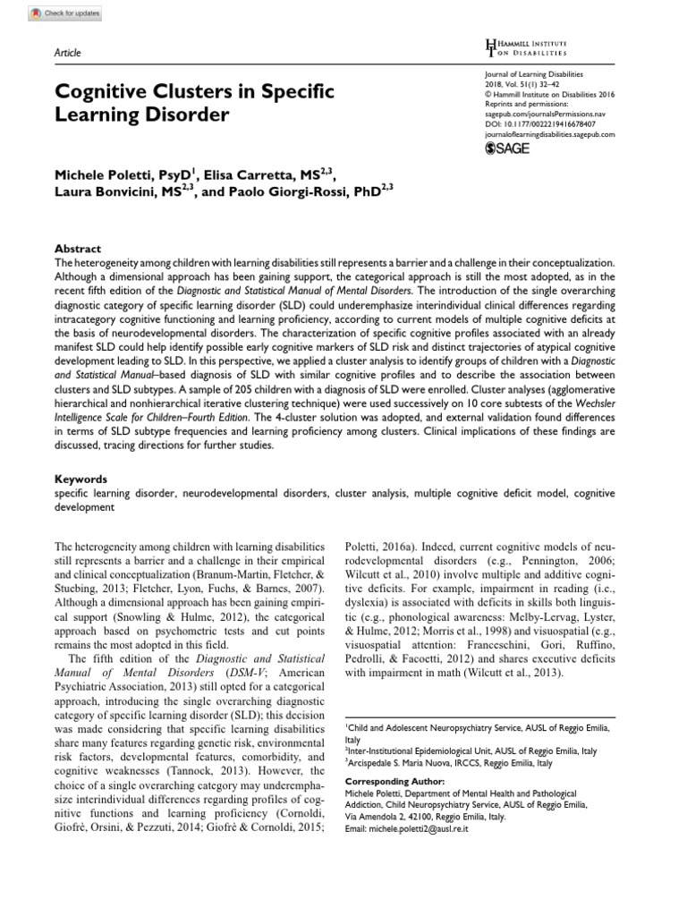 Cognitive Clusters in Specific | PDF | Wechsler Adult Intelligence ...