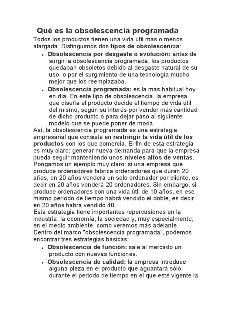 Obsolescencia Programada: Definición y Impacto | PDF | Residuos ...