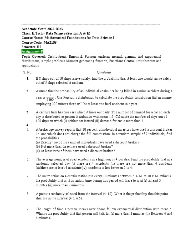 Assignment D | PDF | Probability Distribution | Poisson Distribution