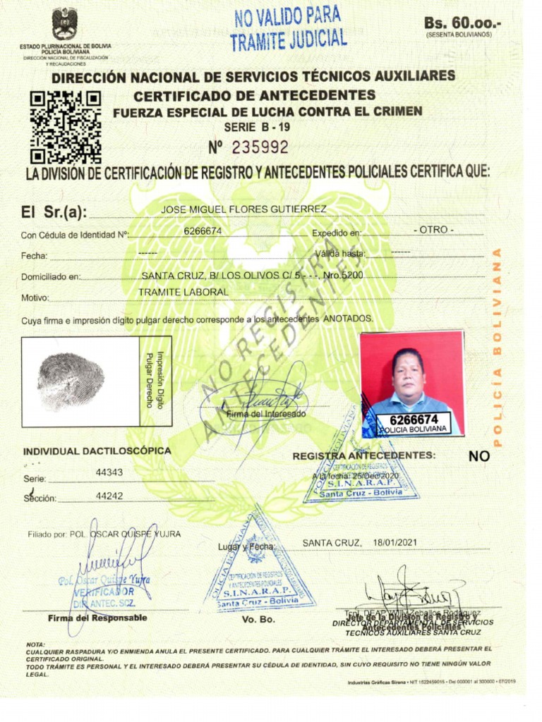 Cert Antecedentes Felcc | PDF