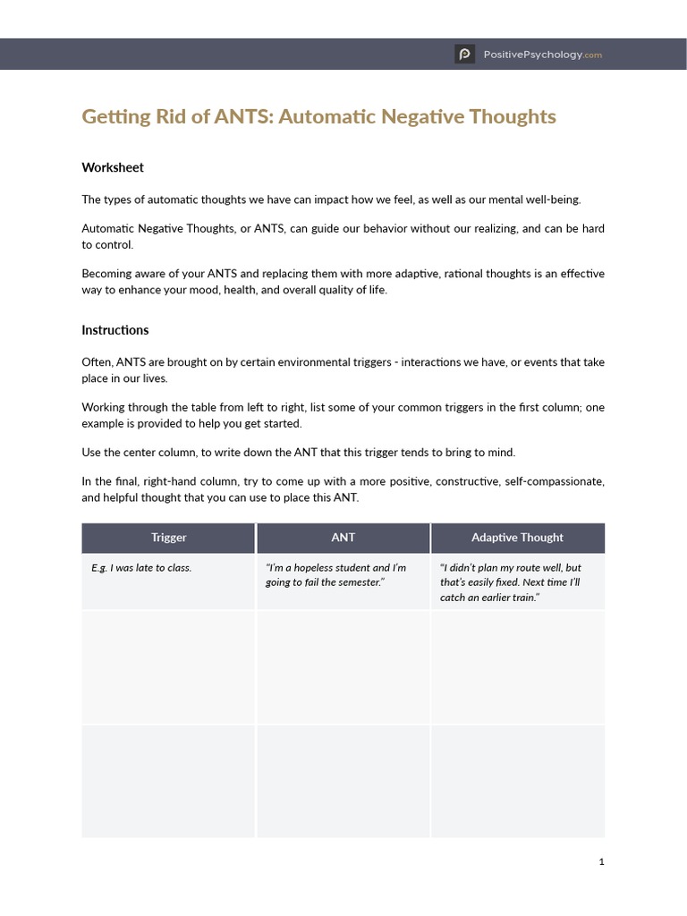 Getting Rid Of Ants Automatic Negative Thoughts Pdf