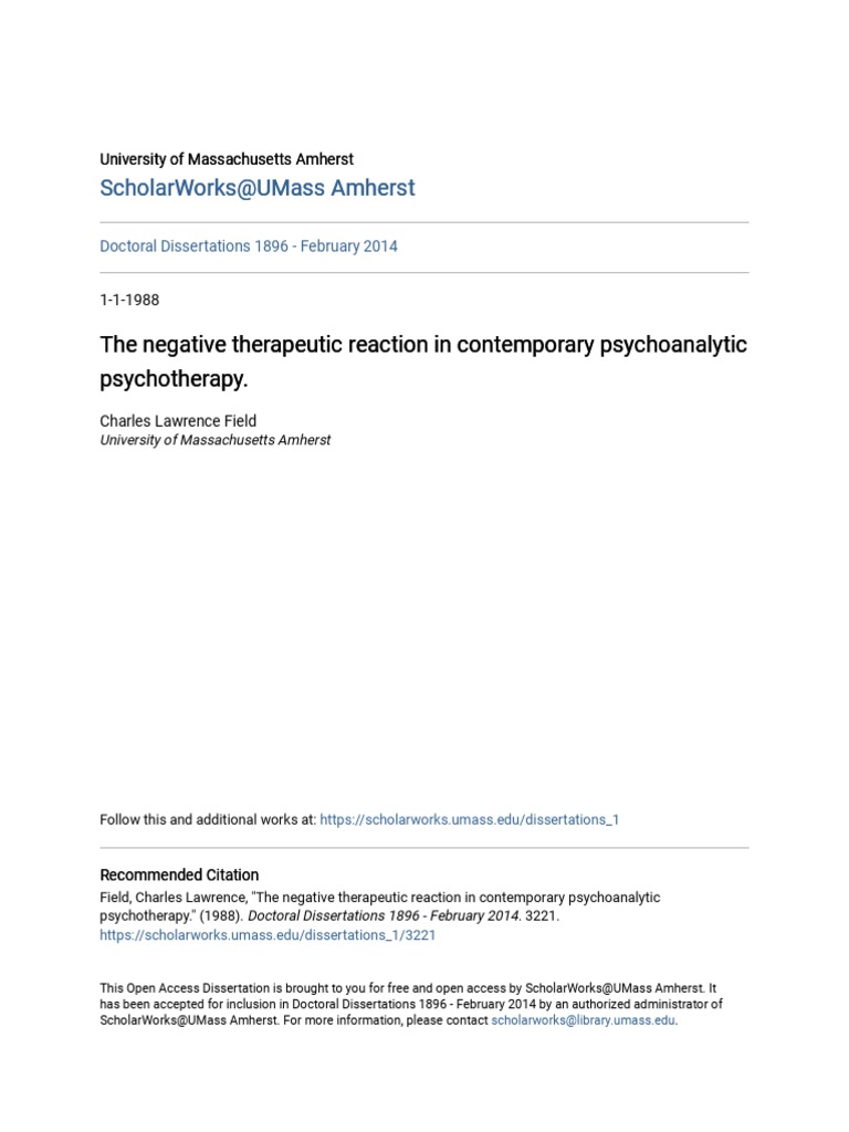 The Negative Therapeutic Reaction in Contemporary Psychoanalytic | PDF ...