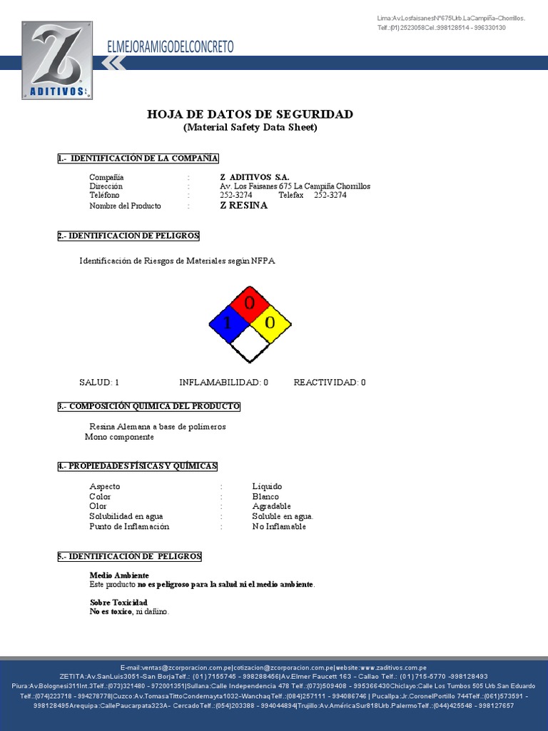 MSDS - Z Resina | PDF
