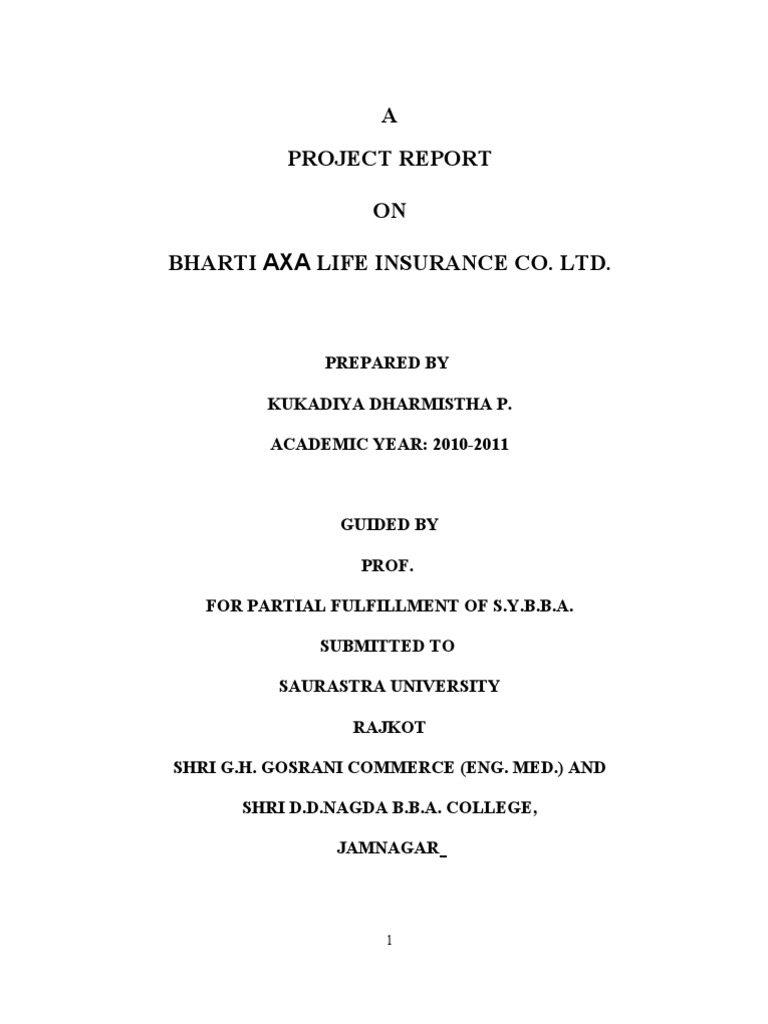 Bharti Axa Project | PDF | Direct Marketing | Insurance