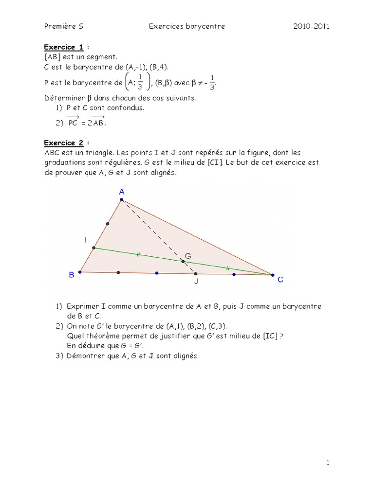 Exercices corrigés sur le barycentre | PDF | Mathématiques | Géométrie