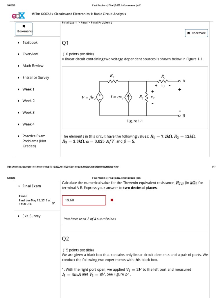 Final Problems - Final - 6.002 | PDF | Electrical Network | Diode