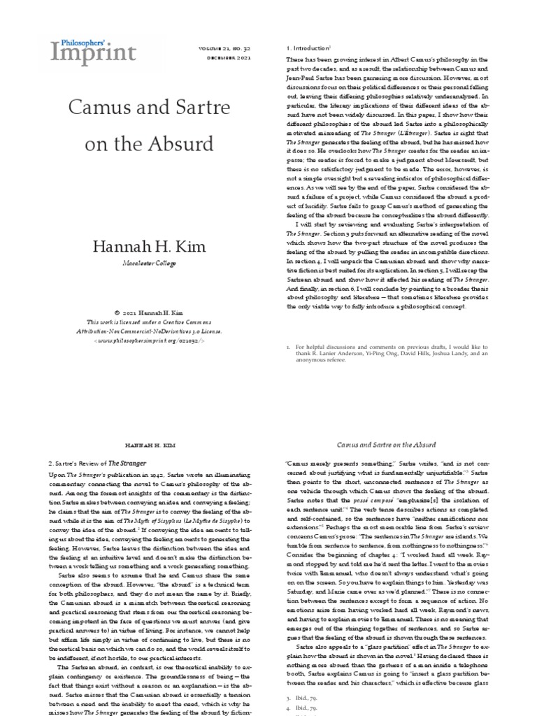 Camus and Sartre On The Absurd | PDF