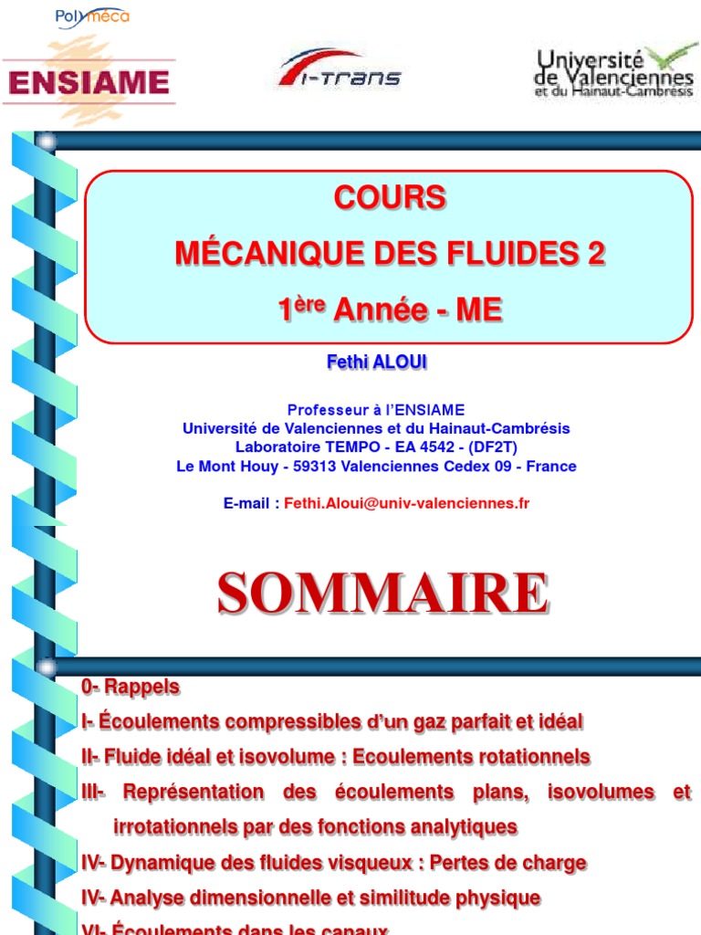 COURS MECANIQUE DES FLUIDES 2 1 Ere Anne | PDF