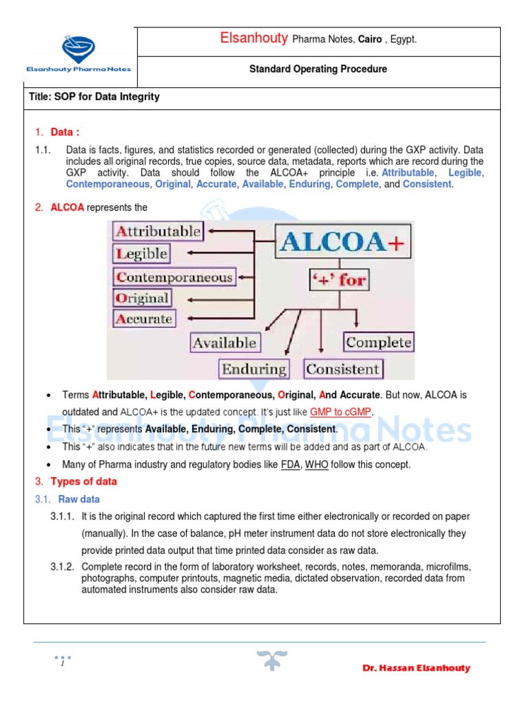 Data Integrity (ALCOA, ALCOA+) | PDF
