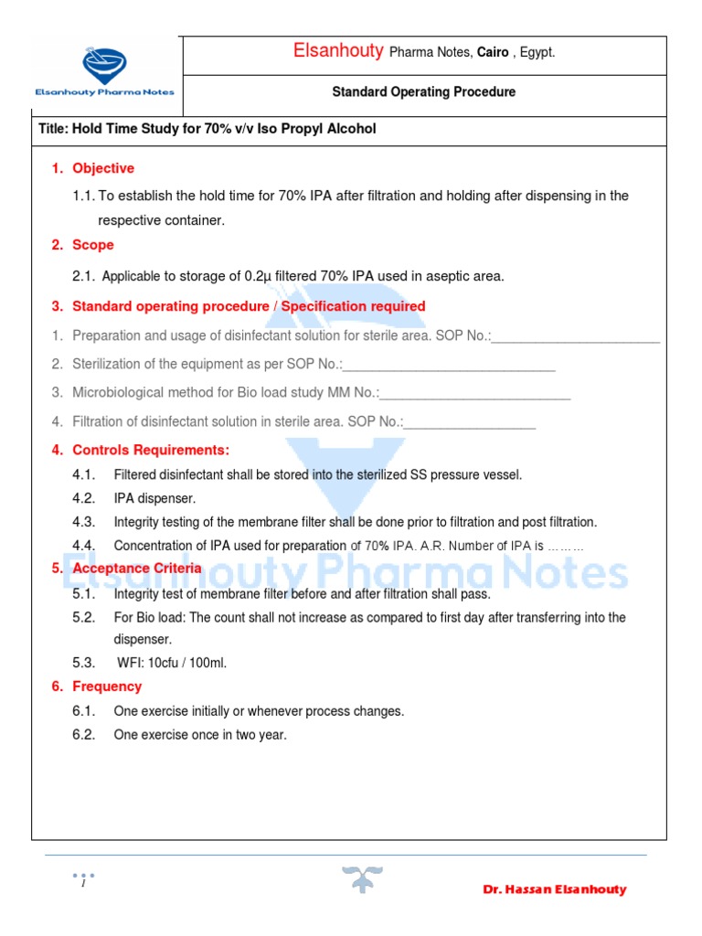 Hold Time Study For Iso Propyl Alcohol | PDF