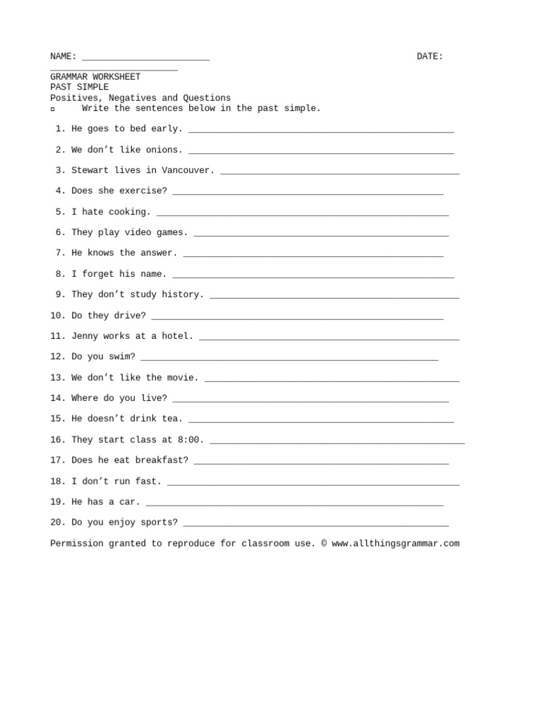 Atg Worksheet Pastsimple20 PDF | PDF