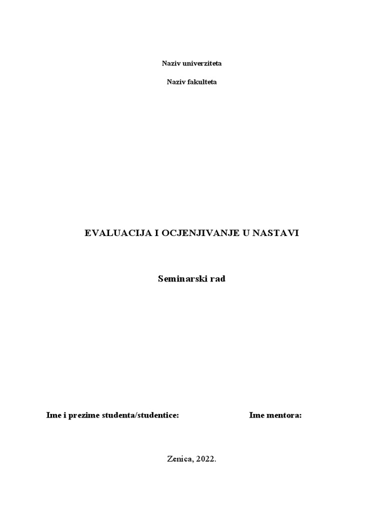 Evaluacija Učenika U Nastavi | PDF