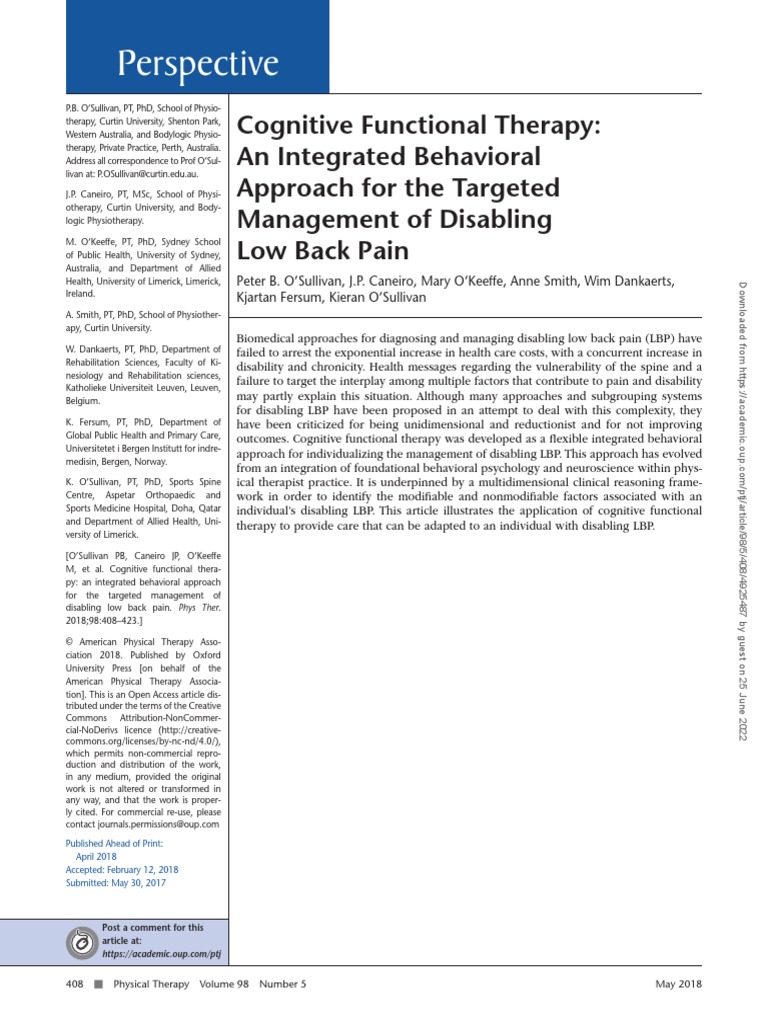 Cognitive Functional Therapy An Integrated Behavioral Approach For ...