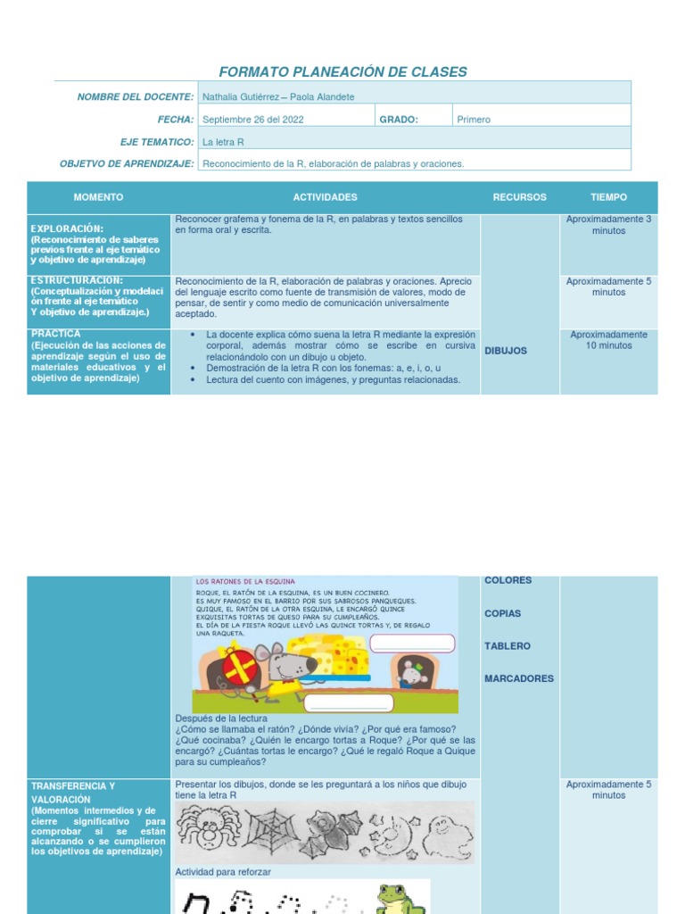 Plan de Clases Letra R | PDF | Artes del Lenguaje y Comunicación