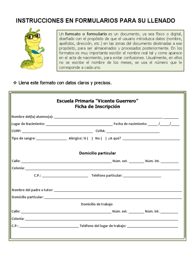 Ejemplo de Formulario Escolar para Niños | PDF