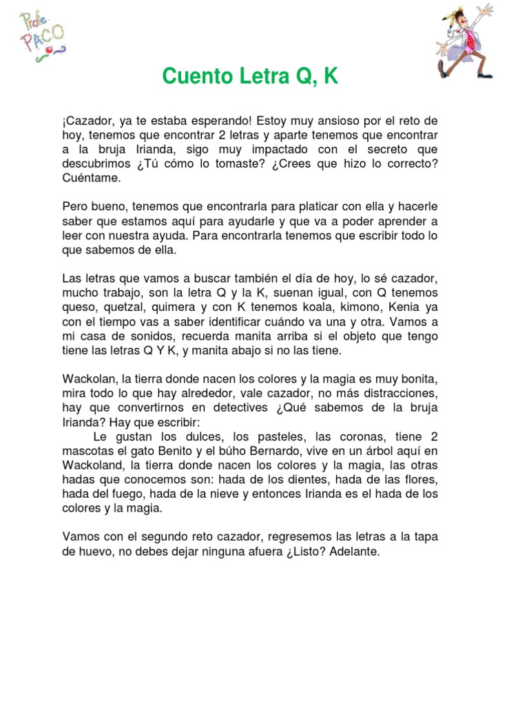 Cuento Letra Q, K | PDF