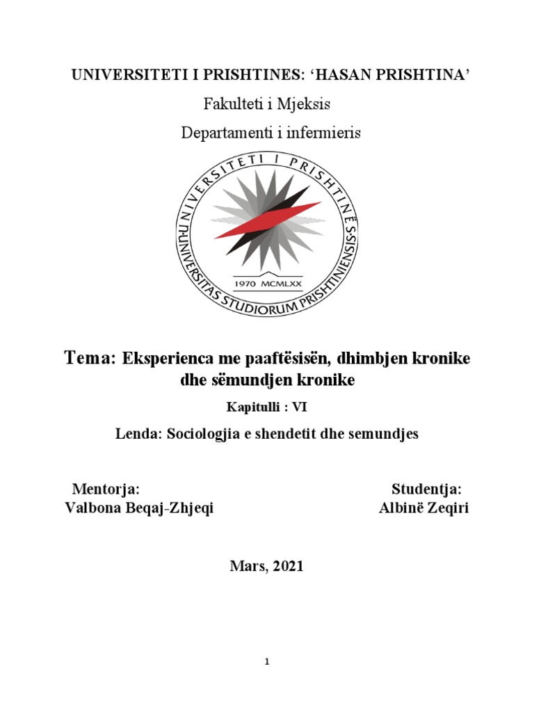 Eksperienca Me Paaftësisën, Dhimbjen Kronike Dhe Sëmundjen Kronike | PDF