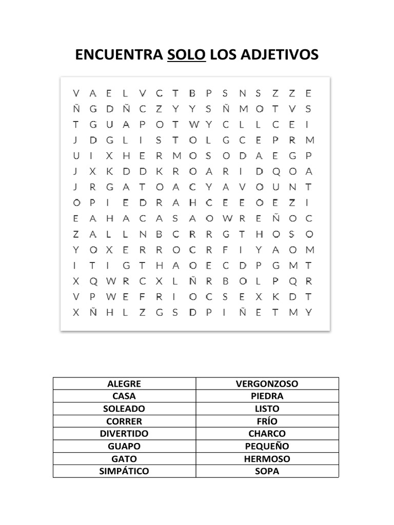 Sopa de Letras Adjetivos | PDF
