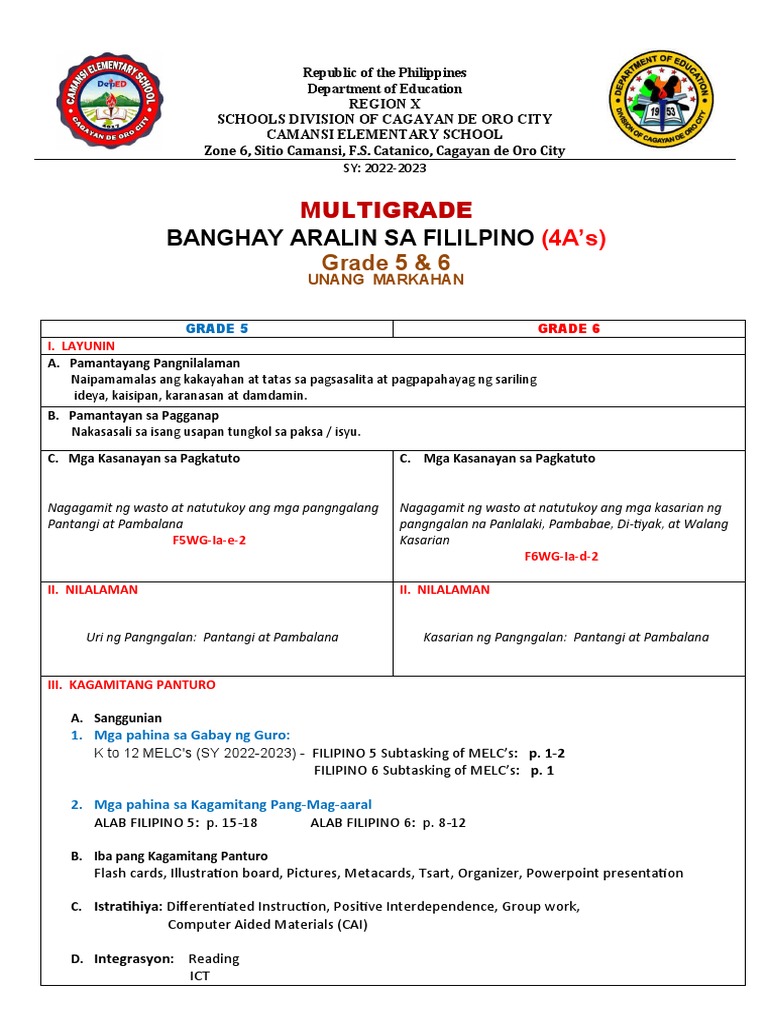 Multigrade Cot Filipino 5 and 6 | PDF