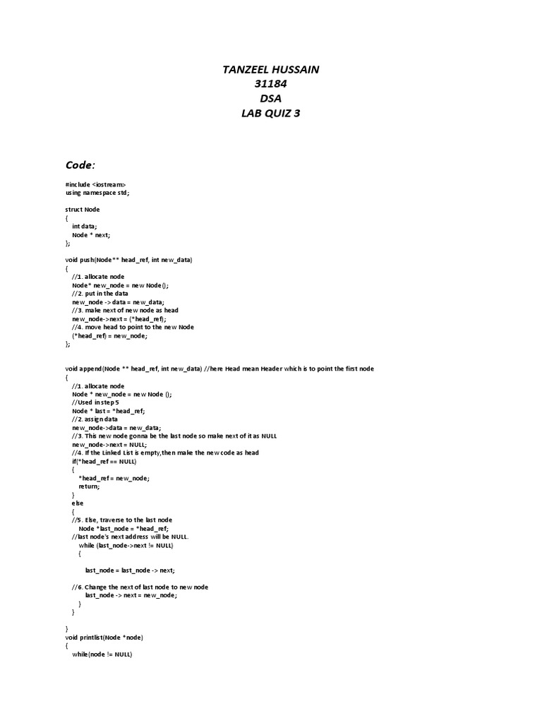 Dsa Lab Quiz 3 | PDF