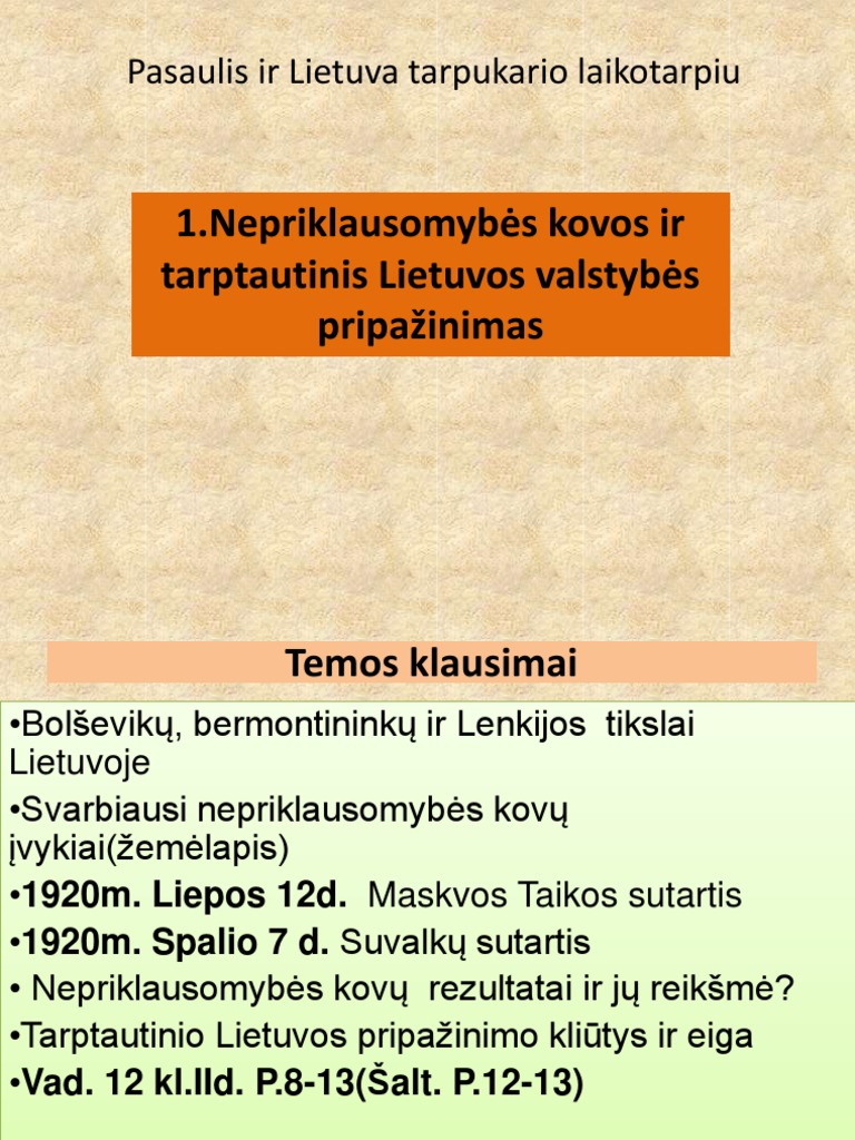 10.nepriklausomybes Kovos Ir Tarptautinis Lietuvos Valstybes ...