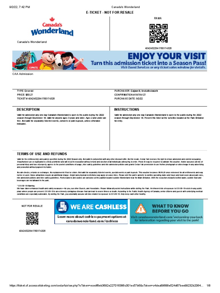 Canada's Wonderland Ticket Details | PDF